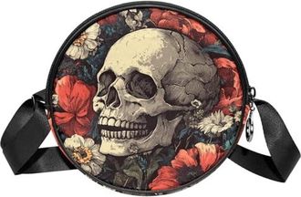 Generic Sac à bandoulière rond pour femme, sac à bandoulière rétro avec fermeture éclair, bretelles réglables, style décontracté, pour femmes et filles, Tête 