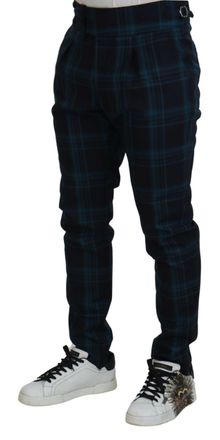 Dolce & Gabbana Mens Plaid Wool Trousers Navy