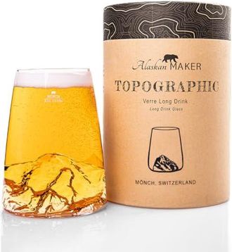 Alaskan Maker Verre long 450ml - Borosilicate de qualit&eacute; sup&eacute;rieure souffl&eacute; artisanalement avec les montagnes en relief | Cocktail, bi&egrave;re ou soft TOPOGRAPHIC (M&ouml;nch