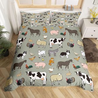 Generic Bettw&auml;sche 135x200 Kuh und Schaf 3D Bettw&auml;sche-Sets Zeichentrick Bauernhoftiere 3 Teilig Superweich Mikrofaser Bettbezug und 2 Kissenbez&uuml;g 80&times;80cm mit