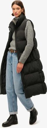 Superdry Longline-Steppweste in Schwarz