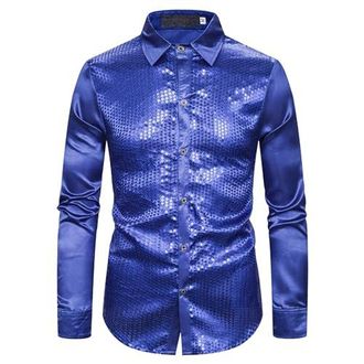 Generic Costume de carnaval allemand pour homme comme chemise de danse paillet&eacute;e avec gaufrage &agrave; chaud professionnel pour les f&ecirc;tes festives, bleu, XXL