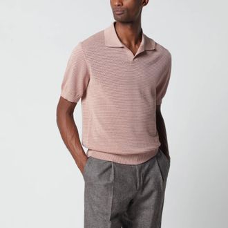 Tagliatore Pink openwork cotton polo shirt