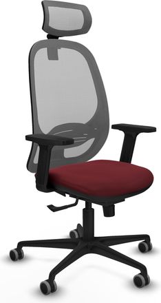 Piqueras y Crespo Cilanco B&uuml;ro-Rollstuhl mit 2D-Armen, h&ouml;henverstellbare Lendenwirbelst&uuml;tze und h&ouml;henverstellbares Kopfteil, Grau/Kastanienbraun