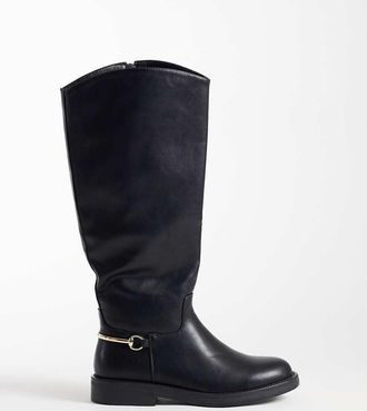 Simmi London Simmi London Wide Fit Garnet kniehohe Stiefel mit Horse-Bit-Detail in Schwarz
