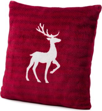 Gözze Wendekissen Scandic, Dekokissen mit Rentier und Eiskristall, Winterliches Sofakissen aus Mikrofaser, 45 x 45 cm - Rot