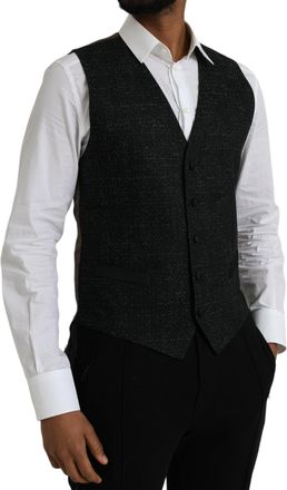 Dolce & Gabbana Mens Black Brown Silk Waistcoat Dress Formal Vest And