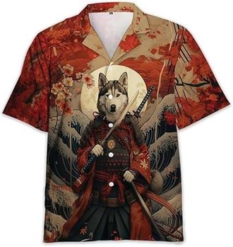 Keephen keephen Style dart Japonais Chemises Hawaiiennes pour Hommes Femmes Guerrier Samoura&iuml; Impression 3D Chemises &agrave; Boutons &Eacute;t&eacute; Vacances Chemise