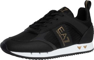 Emporio Armani Herren Sneakers Aus Carbon-Mesh Mit Logo, Black/Gold/White, 42.5 EU