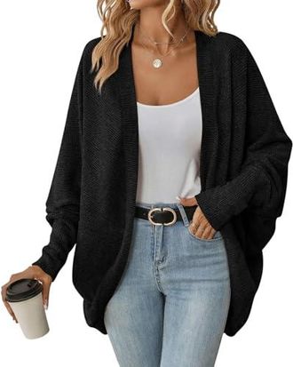 Generic Cardigan surdimensionn&eacute; pour femme - Chauve-souris &eacute;pais - Pull d&eacute;contract&eacute; ouvert sur le devant en tricot - Manteaux amples tendance - Pour les loisi