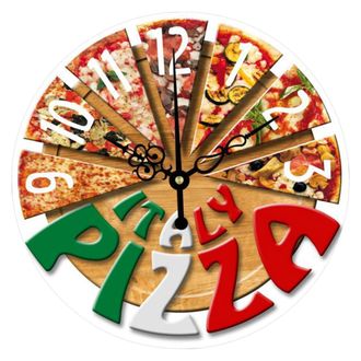 Artibetter Moderne Pizza Wanduhr Holz Bauernhaus Stil Lautlos Kreative K&uuml;chenuhr f&uuml;r Wohnzimmer B&uuml;ro mit Einzigartigem Italienischem Motiv und Einfachem Wanddeko