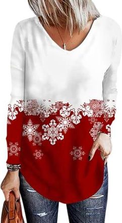 ORANDESIGNE Haut Femme Manche Longue Tee Shirt Col V Tshirt Chic et &Eacute;l&eacute;gant Tunique No&euml;l Fluide Ample Sweat de Noel L&acirc;che Sweatshirt Hiver Christmas Jumper Pullov