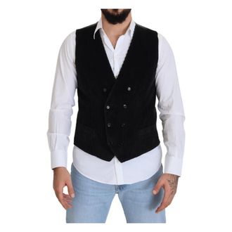 Dolce & Gabbana Homme, Costumes, Noir, Taille: M Gilet &Eacute;l&eacute;gant Noir &agrave; Double Boutonnage