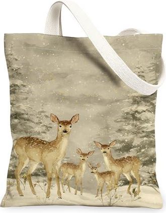 Generic Sacs fourre-tout en toile de cerf dhiver, imprim&eacute; animal de la nature, sacs de courses l&eacute;gers et lavables, rustiques vintage en plein air, voyage, pla
