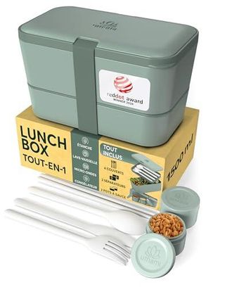 Umami Bento Lunch Box, Couverts & 2 Pots &agrave; Sauce Inclus, Bo&icirc;te Repas Encastrable, Lunchbox Micro-Ondable, Bo&icirc;te &agrave; Lunch Adulte Compartiment&eacute;e, Bento Box, Ve