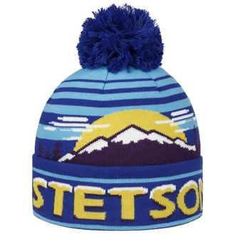 Stetson Bonnet Beanie Snowy Mountains Freestyle Femme/Homme - &agrave; Revers Pompon avec Hiver Automne-Hiver - Taille Unique Bleu-Jaune