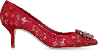 Dolce & Gabbana Womens Bellucci Lace Pump Red Goatskin Pumps High Heel Shoes