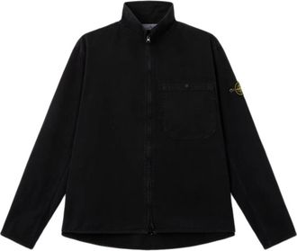 Stone Island Homme, Vestes, Noir, Taille: L Logo Patch Overshirt