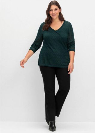 Sheego Strickpullover V-Ausschnitt-Pullover Langarm Ajourstrick aus Ajourstrick, in Wickeloptik