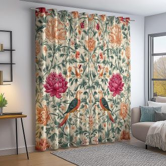 Generic Blickdichte Vorh&auml;nge mit &Ouml;sen 2er Set H240&times;B132 cm - William Morris Blumen V&ouml;gel Muster Bedruckte Vorh&auml;nge - f&uuml;r Wohnzimmer/Schlafzimmer Farbe Verdunk
