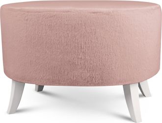 MG Design Ovaler Kunstfell-Hocker 62 x 72 cm in Rosa mit Holzbeinen - Gepolsterter Fu&szlig;hocker f&uuml;r Wohnzimmer oder Schlafzimmer