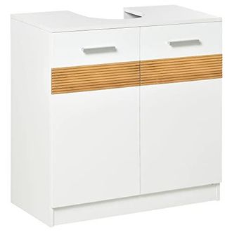 Kleankin Meuble Salle de Bain sous lavabo - Meuble sous-Vasque - Style Cosy Chic Bandeau 10 bambous Placard 2 Portes avec &eacute;tag&egrave;re MDF dim. 60L x 30l x 60,5H cm