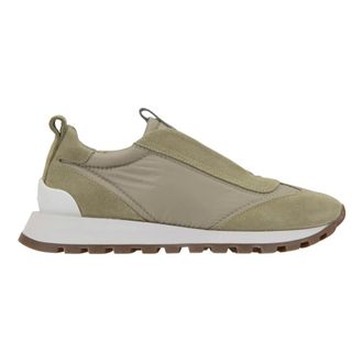 Brunello Cucinelli Femme, Chaussures, Vert, Taille: 37 EU Baskets en daim et tissu &agrave; lacets