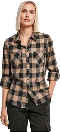 Urban Classics Ladies Turnup Checked Flanell Shirt Chemise, Noir/Taupe, XXXL Femme