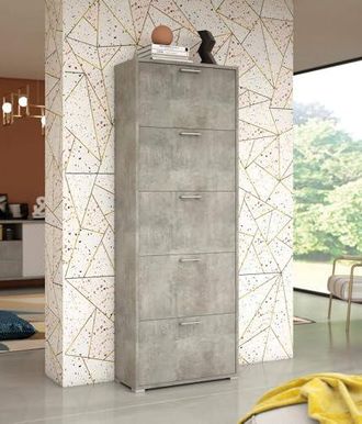 Dmora Schuhregal Surfinia, Mehrzweck-Eingangsmöbel mit 5 Falttüren, Schuhschrank mit doppelter Tiefe, 100 % Made in Italy, 67 x 28 x 183 cm, Zement