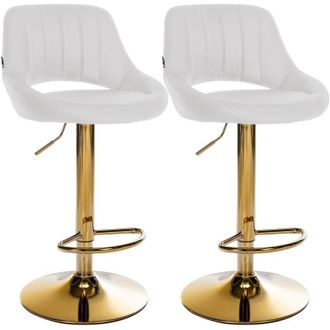 Clp Lot de 2 tabourets de bar Milet en similicuir Blanc m&eacute;tal or