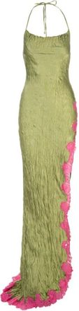 Roberto Cavalli Femme, Robes, Vert, Taille: 38 FR Longue Robe en Soie avec D&eacute;tails en Dentelle