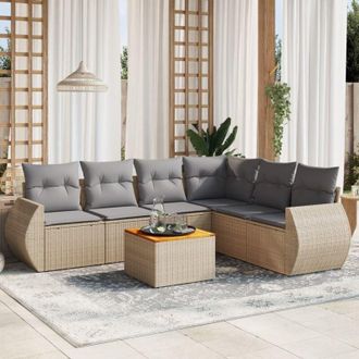 vidaXL Vidaxl - Salon de jardin avec coussins 7 pcs beige r&eacute;sine tress&eacute;e
