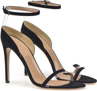 Generic Sandales à Talons Aiguilles Transparentes pour Femmes, Confortables Ouvertes, à Bout Rond en Daim avec Bride arrière et Boucle à la Cheville, Chaussur