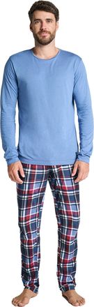 Jockey Herren Night and Day Long Pyjama, Blue Check, 2XL