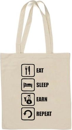Generic Sac fourre-tout en coton naturel avec slogan Eat Sleep Earn Repeat Blanc