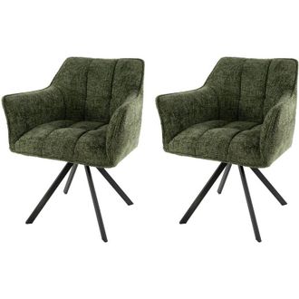 M&S Collection Lot de 2 fauteuils repas pivotants en tissu textur&eacute; vert - JORDI