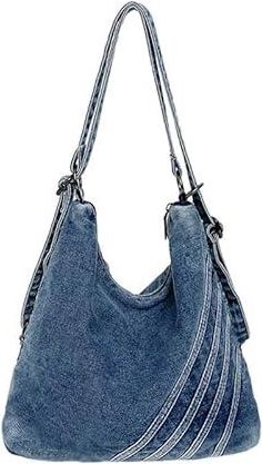 Generic Sac fourre-tout en toile de denim pour femme - Style r&eacute;tro - Avec bandouli&egrave;re r&eacute;glable - Pour les trajets quotidiens, bleu, 35.5*11*24.5 cm / 13.98*4.
