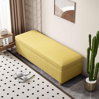 Generic Schuhregalbank Mit Kissen, Ottomanenbank Mit Stauraum Und Hochklappbarem Deckel for Eingangsbereich, Wohnzimmer, Schlafzimmer(Yellow,80x40x42cm)
