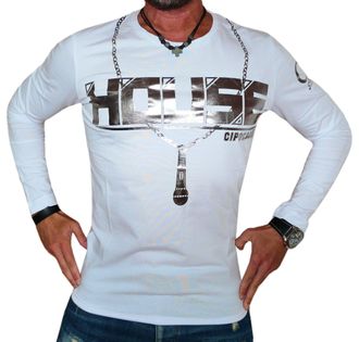 Cipo & Baxx Herren Sweatshirt CL136 Weiß-A - Stylischer Pullover im Modernen Streetwear Look mit Rundhals & Print - Bequemer Sweater für Alltag, Freizeit & Party 