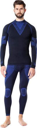 Ladeheid Herren Winter Thermounterw&auml;sche Funktionsunterw&auml;sche Set Langarm Shirt Lange Unterhose Thermoaktiv LAGI003 (Schwarz/Marineblau, XXL)