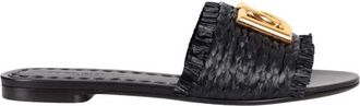 Dolce & Gabbana Femme, Chaussures, Noir, Taille: 38 EU Flat Raffia Logo Slide