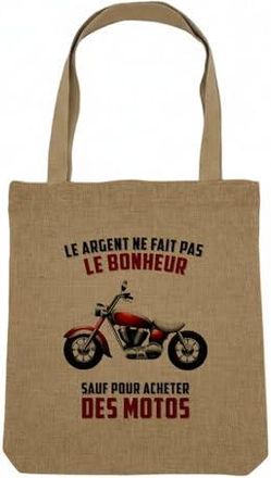 Fabulous Sac Shopping Tote Bag Aspect Lin - Moto - Largent ne Fait Pas le Bonheur B&eacute;cane Voyage Sac de Courses Toile Epaisse 360g Beige Naturel Cabas Port&eacute; Epa