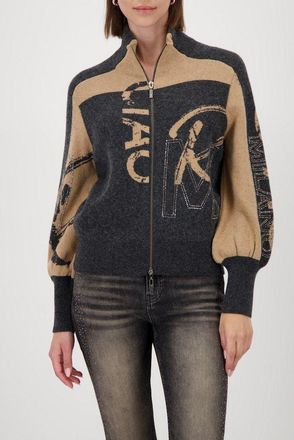 Monari Wolljacke 809555 Schriftmuster mit Strasssteinen