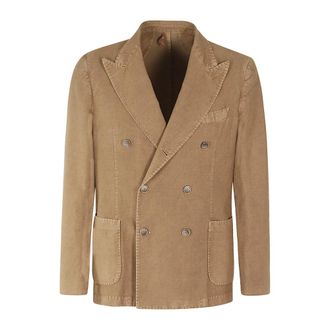 Santaniello Doppelreihige strukturierte Jacke aus Leinen und Baumwolle - - Jackets - Herren - Braun - XL
