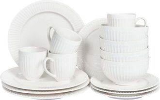 Beliani 16-teiliges Set aus wei&szlig;em Porzellan Kaolin Handmade Glanzoberfl&auml;che Service f&uuml;r 4 Personen Klassisches Design K&uuml;che Esszimmer