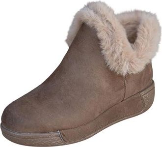 Generic Bottes dhiver chaudes avec doublure en fourrure pelucheuse - Talon plat et bout rond - Chaussures d&eacute;contract&eacute;es en daim doux - Loisirs et confortables