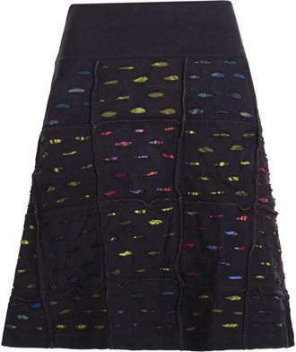 vishes Alternative Bekleidung - Damen knielanger Rock Baumwolle A-Linie Cutwork Design elastischer Bund mit Stickerei schwarz 46-48