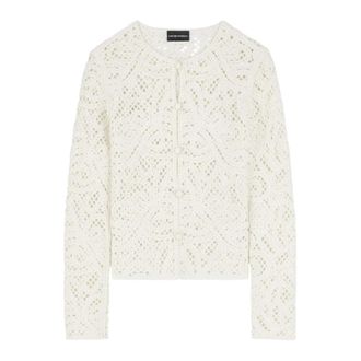 Emporio Armani Femme, Pulls, Beige, Taille: 36 FR Veste avec broderies Cornely &agrave; effet macram&eacute;