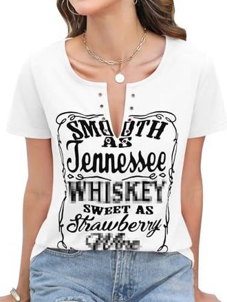 Heekpek TOMEEK Tee Shirt Femme Col en V T-Shirts A Manches Courtes Femme Dété Tshirt Élégant Et Confortable Haut Imprimer Y12K Top (Blanc,S)