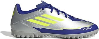 adidas Unisex F50 Club Football Boots Turf, Silver met./solar Yellow/Lucid Blue, 42 2/3 EU